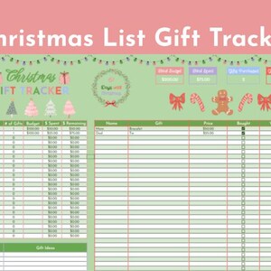 Christmas List Gift Tracking Spreadsheet - Etsy
