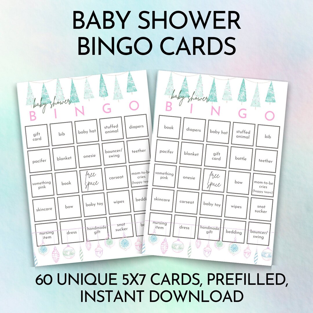 Winter/christmas Themed Baby Shower Bingo Cards - Digital Download - Etsy