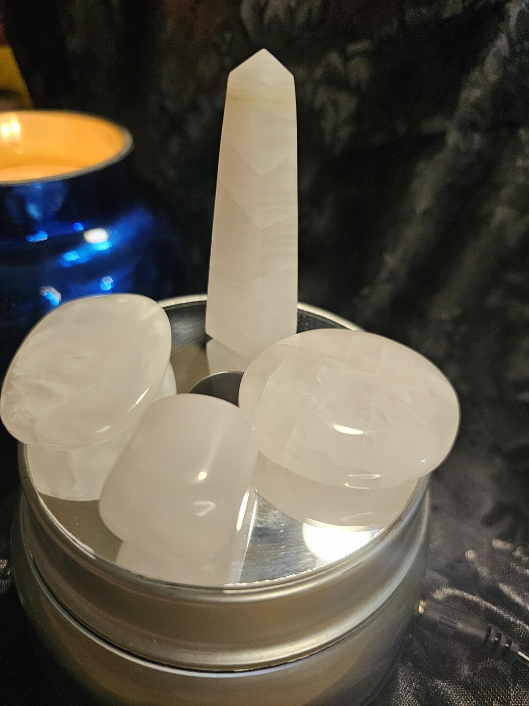 Pink Mango Calcite Tower,palm,tumble and Worry Stone Set - Etsy