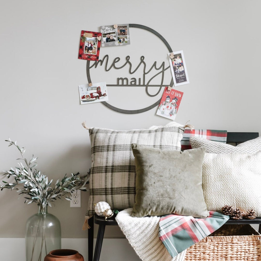 Merry Mail Christmas Card Display - Script Font - Etsy