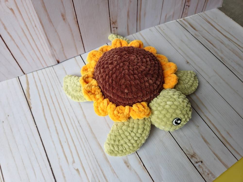 Crochet Sunflower Turtle, Crochet Sunflower, Turtle Plush, Turtle ...