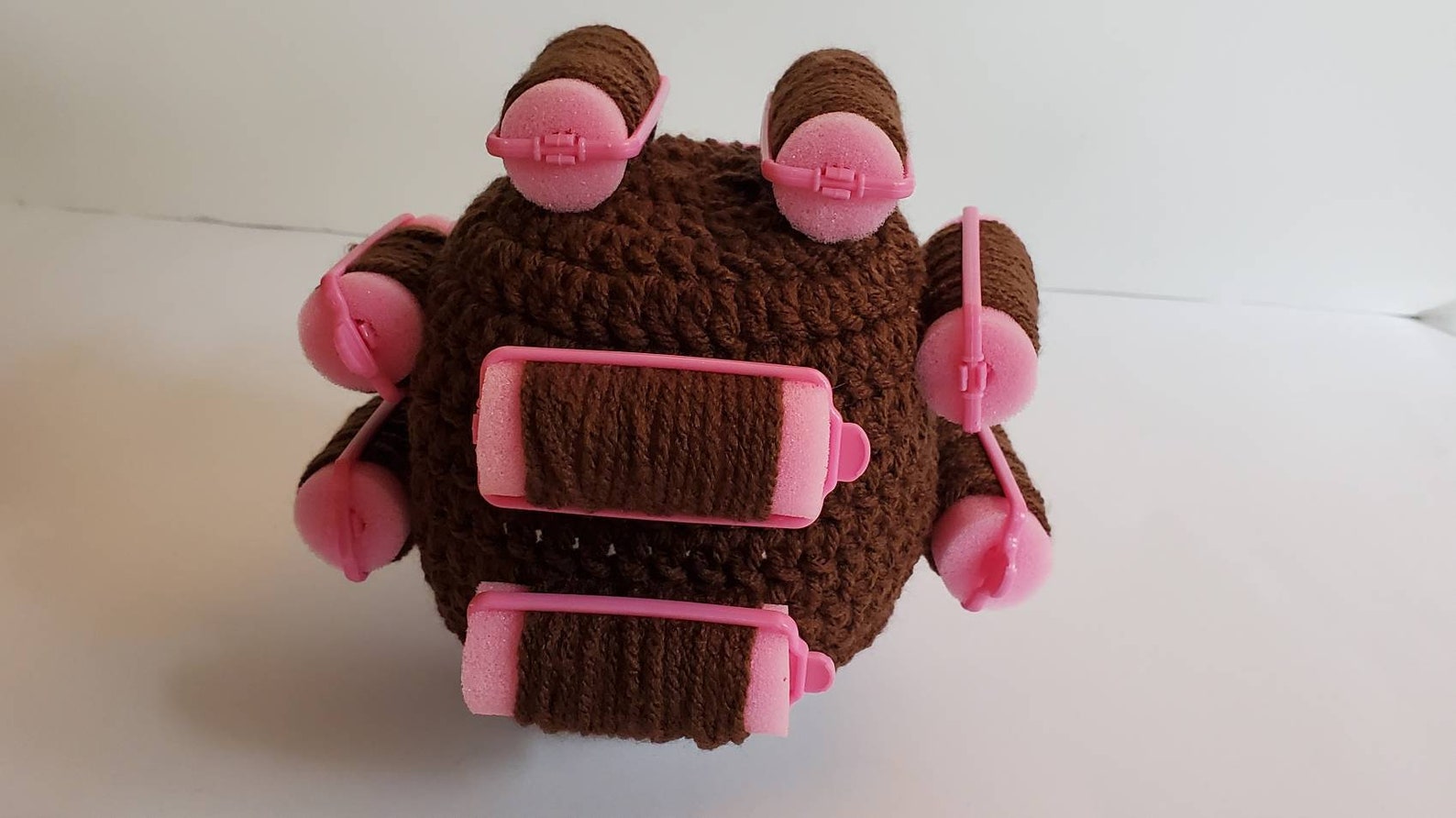 Crochet Newborn Brown Hair Roller Hat, Baby Old Lady Hat, Old Woman Hat ...