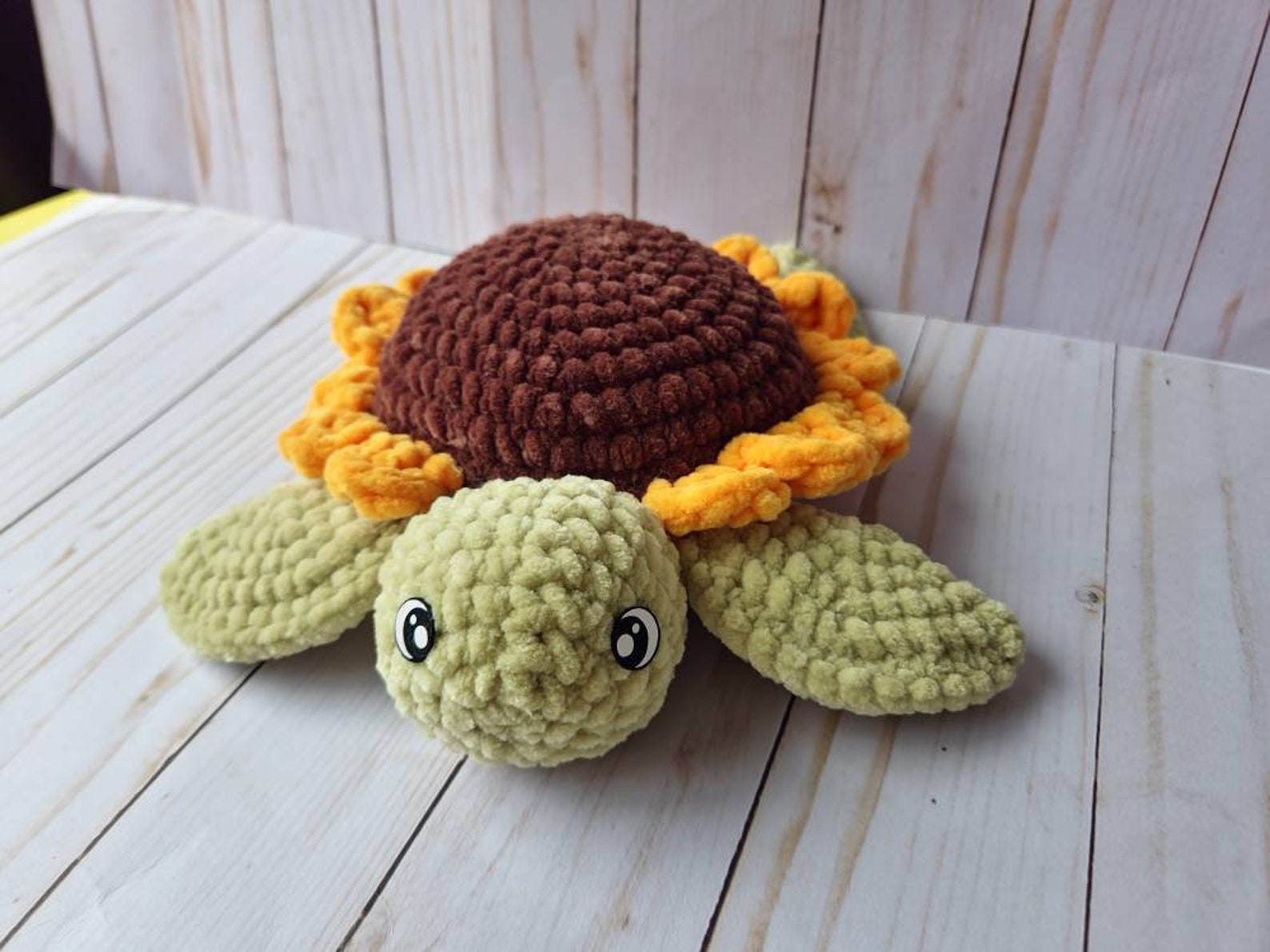Crochet Sunflower Turtle, Crochet Sunflower, Turtle Plush, Turtle ...