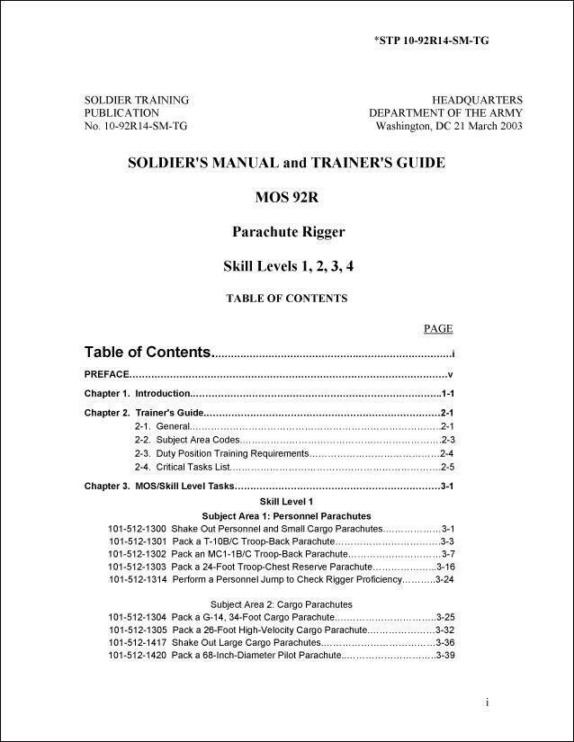 Parachute rigger soldier's manual & training guide mos 92r - Etsy España