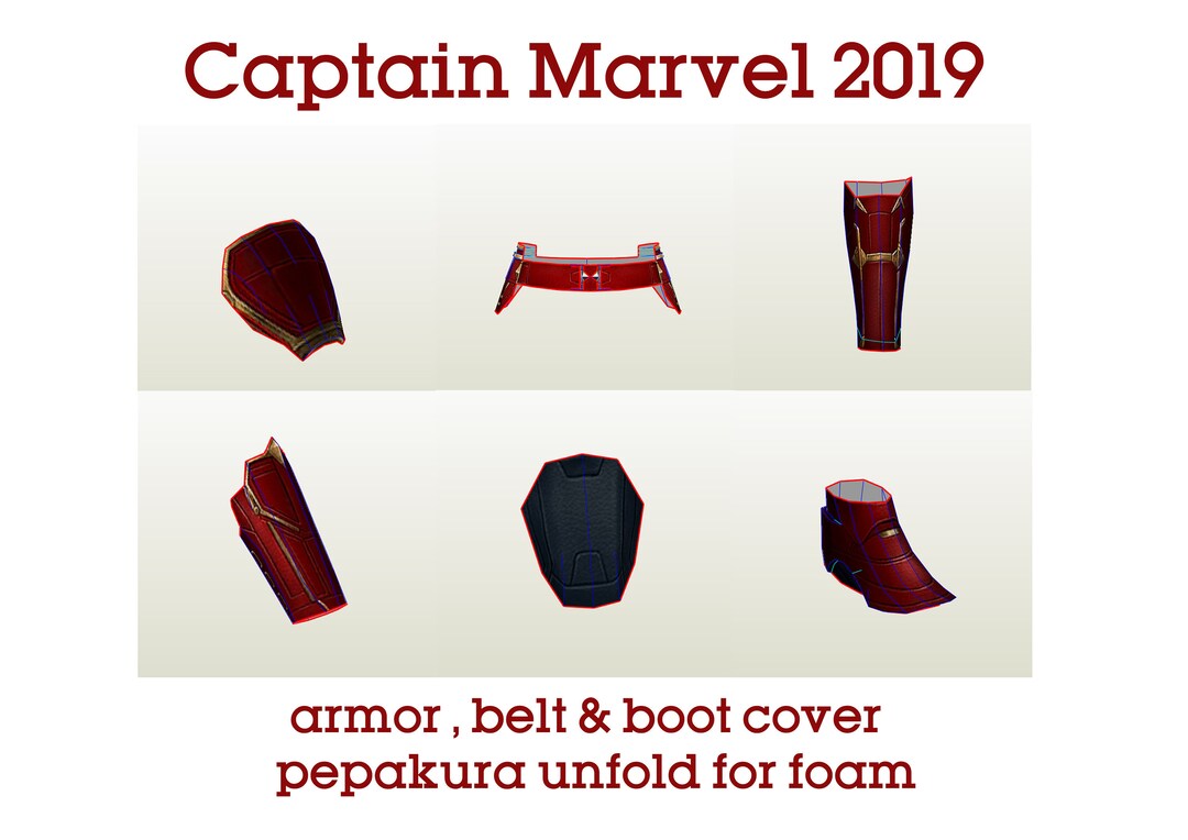 Captain Marvel 2019 Movie Armor , Belt & Boot Cover Pepakura Unfold for ...