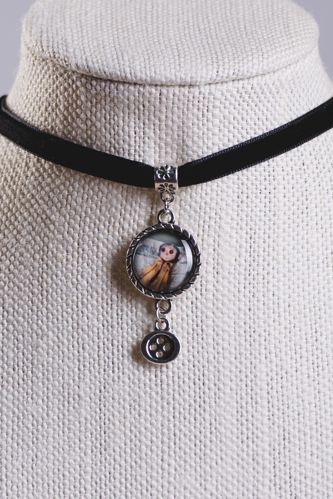 Coraline Inspired Image Pendant Choker With Hanging Button Charm. - Etsy