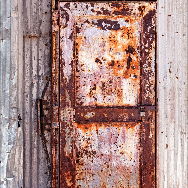 Art Photo of a Rusty Metal Industrial Door With No Smoking Sign and ...