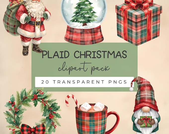 Plaid Christmas Clipart: Rustic Tartan PNG Set (digital Download ...