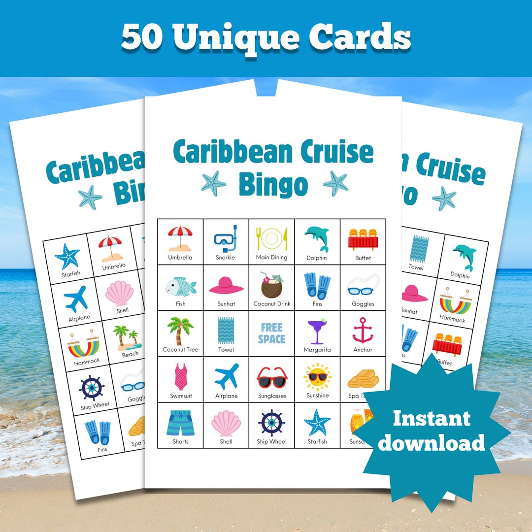 Caribbean Cruise Bingo, 50 Printable Bingo Cards, Cruise Party Game ...