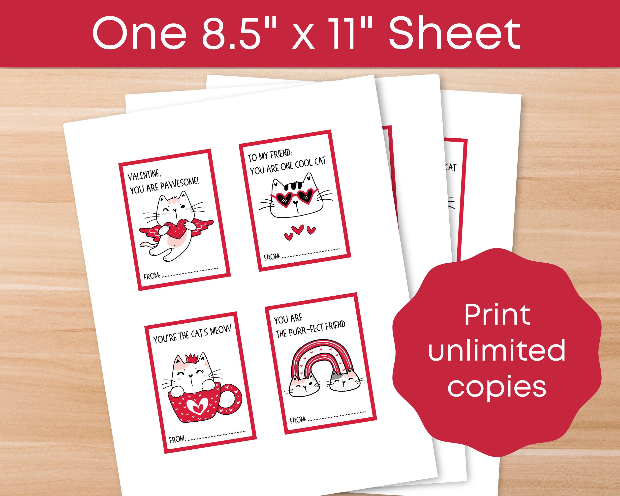 Printable Cat Valentine Cards, Kids Classroom Exchange, Instant ...