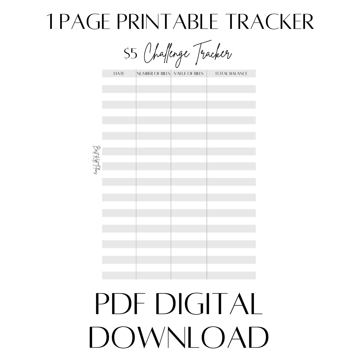 5 Dollar Challenge Tracker Printable Etsy