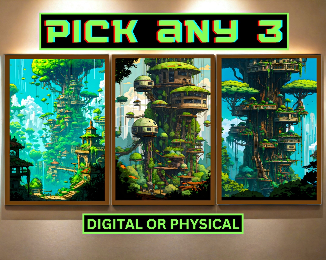 Pixel Art Poster Retro Futurism Poster Game Room Wall Solarpunk Art ...