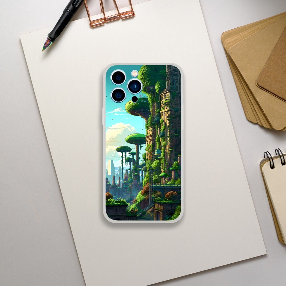 8-bit Pixel Art Solarpunk Phone Case, Tree House, Artsy Video Game ...