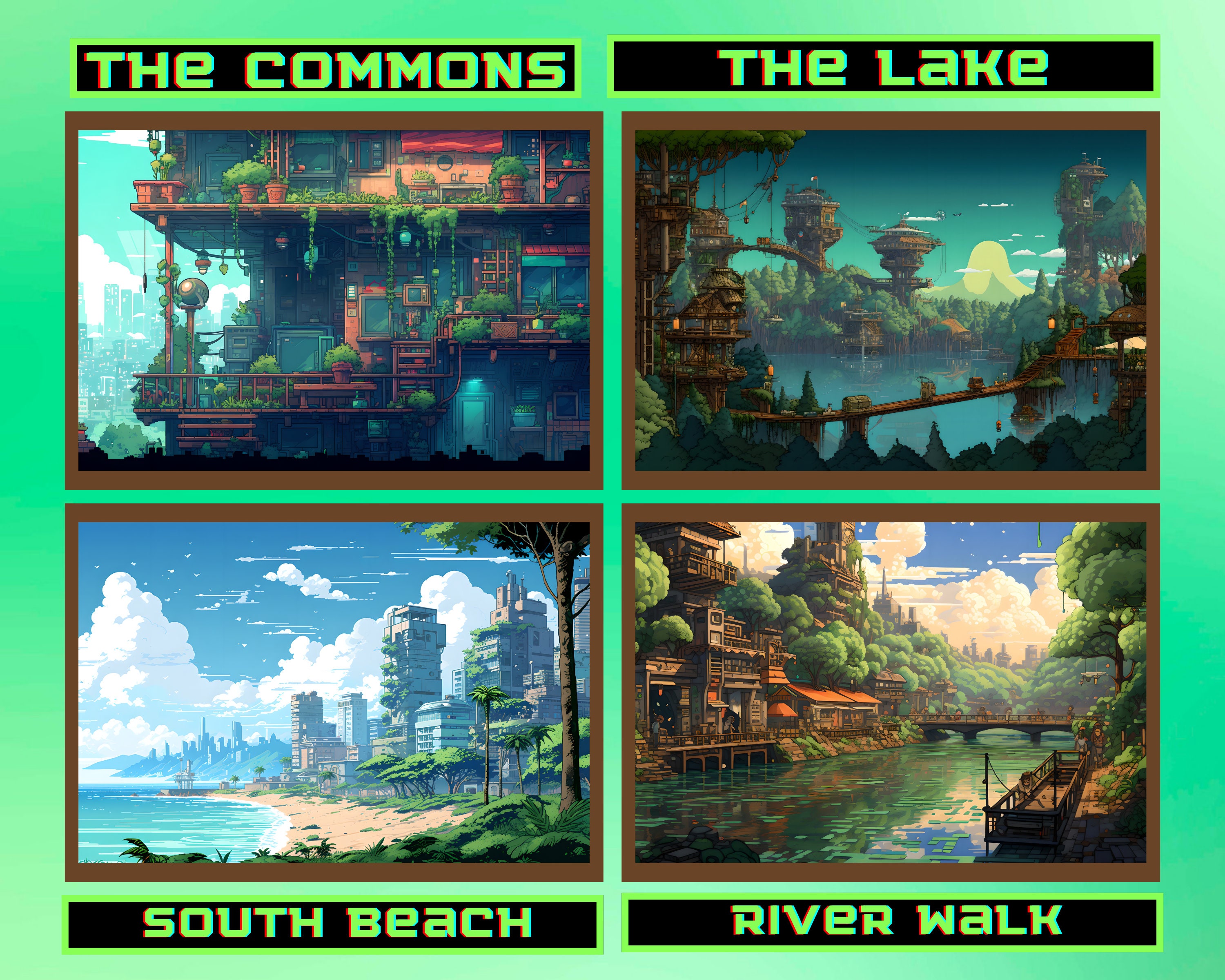 Pixel Art Poster Futurism Poster Game Room Wall Solarpunk Art - Etsy