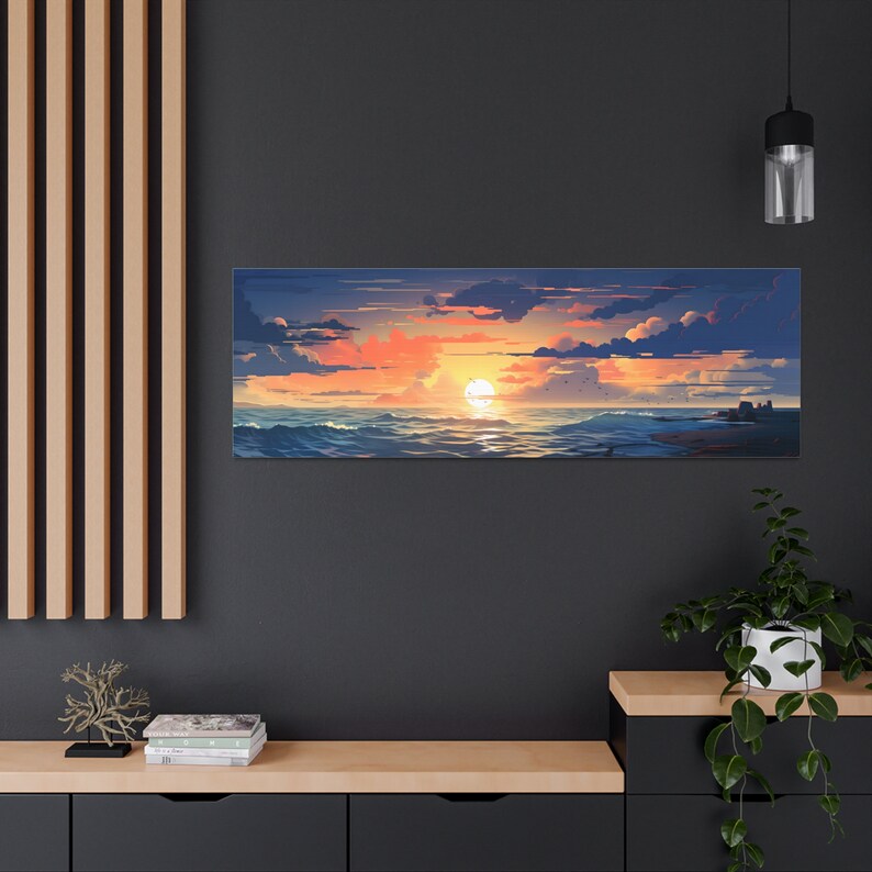 Pixel Art Oceanfront Panoramic Canvas Prints, 60 X 20, Sea Landscape ...