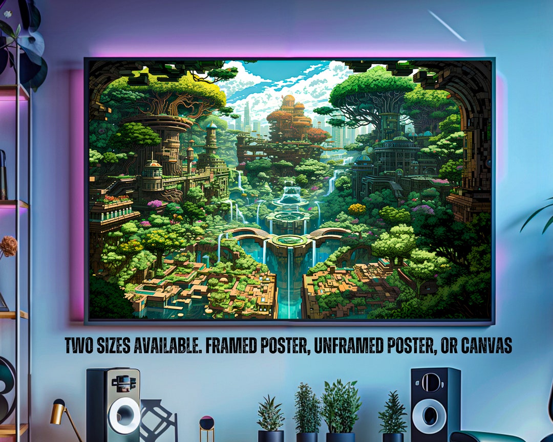 8 Bit Pixel Art Poster Gamer Room Wall Retro Futurism Poster Solarpunk ...