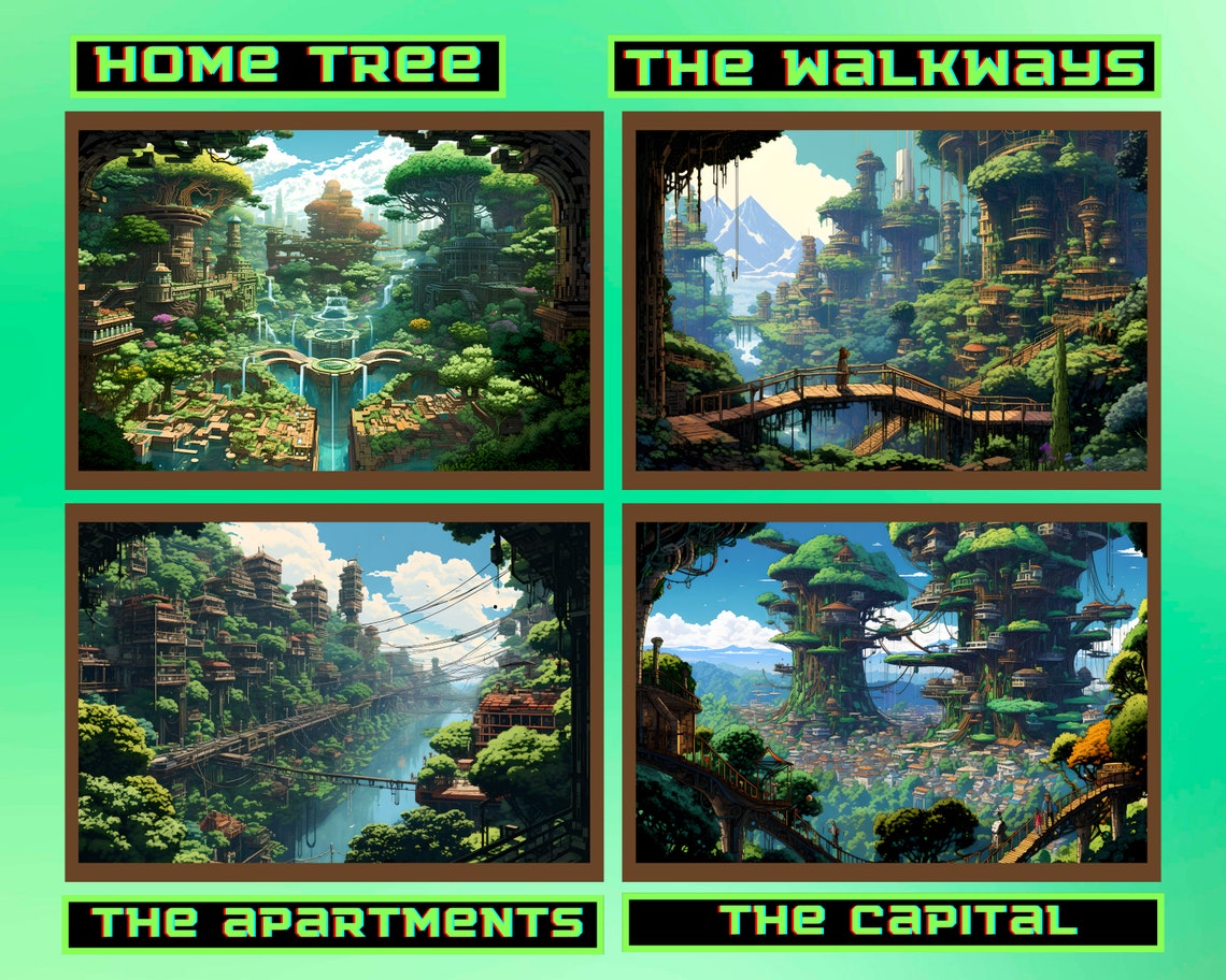 Pixel Art Poster Futurism Poster Game Room Wall Solarpunk Art - Etsy