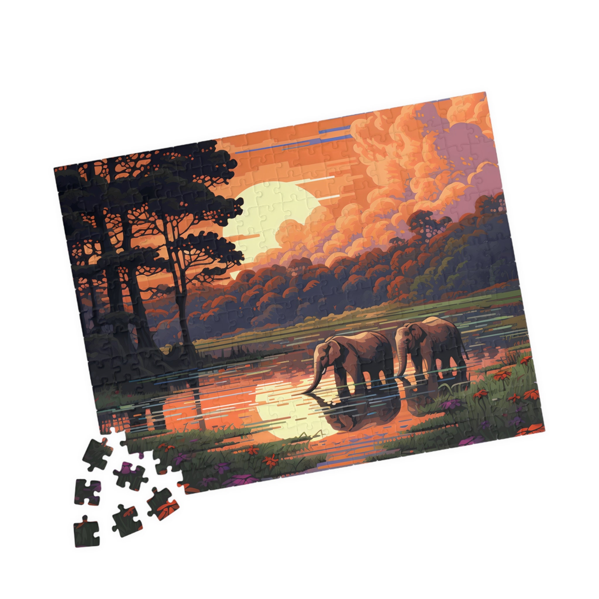 Pixel Art Elephant Puzzle (110, 252, 500, 1014-piece), Cute Nature Art ...