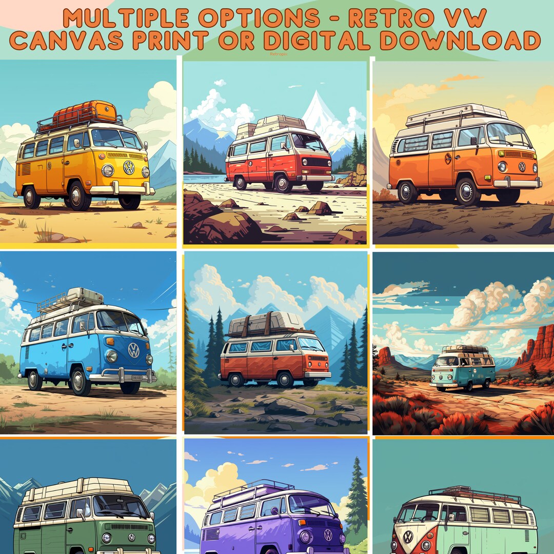 Retro VW Van Print, Classic Car Art, Vintage Surf Printable, Girl Boy ...