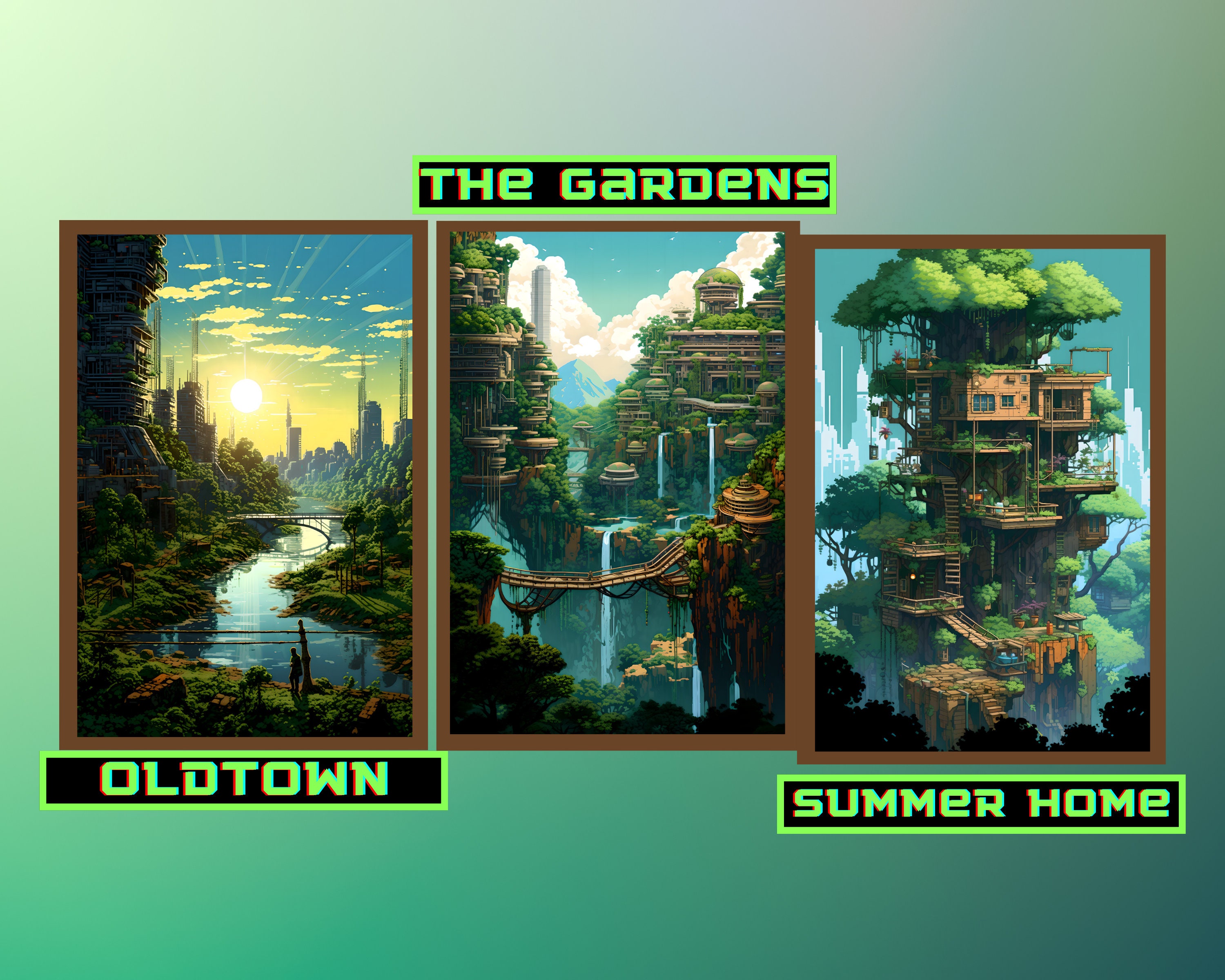 Pixel Art Poster Futurism Poster Game Room Wall Solarpunk Art Nature ...