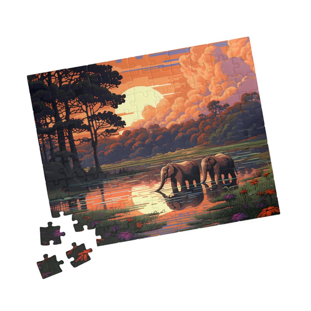 Pixel Art Elephant Puzzle (110, 252, 500, 1014-piece), Cute Nature Art ...