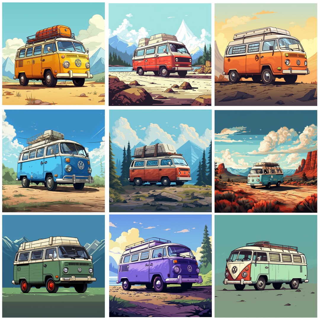Retro VW Van Print Classic Car Art Vintage Surf Printable - Etsy