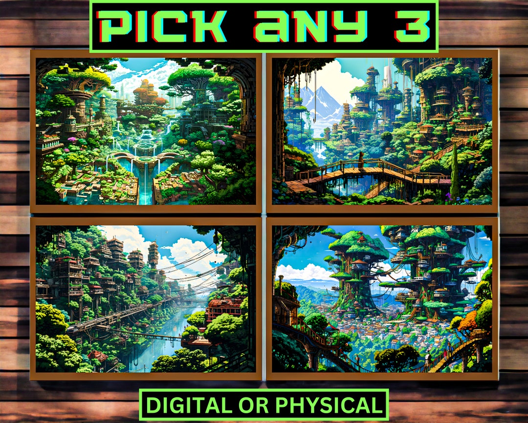 Pixel Art Poster Futurism Poster Game Room Wall Solarpunk Art Nature ...