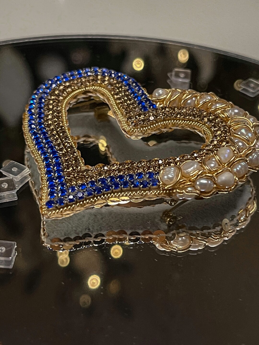 Blue Gold Heart Brooch With River Pearls Spikelet in Colors of Ukraine ...