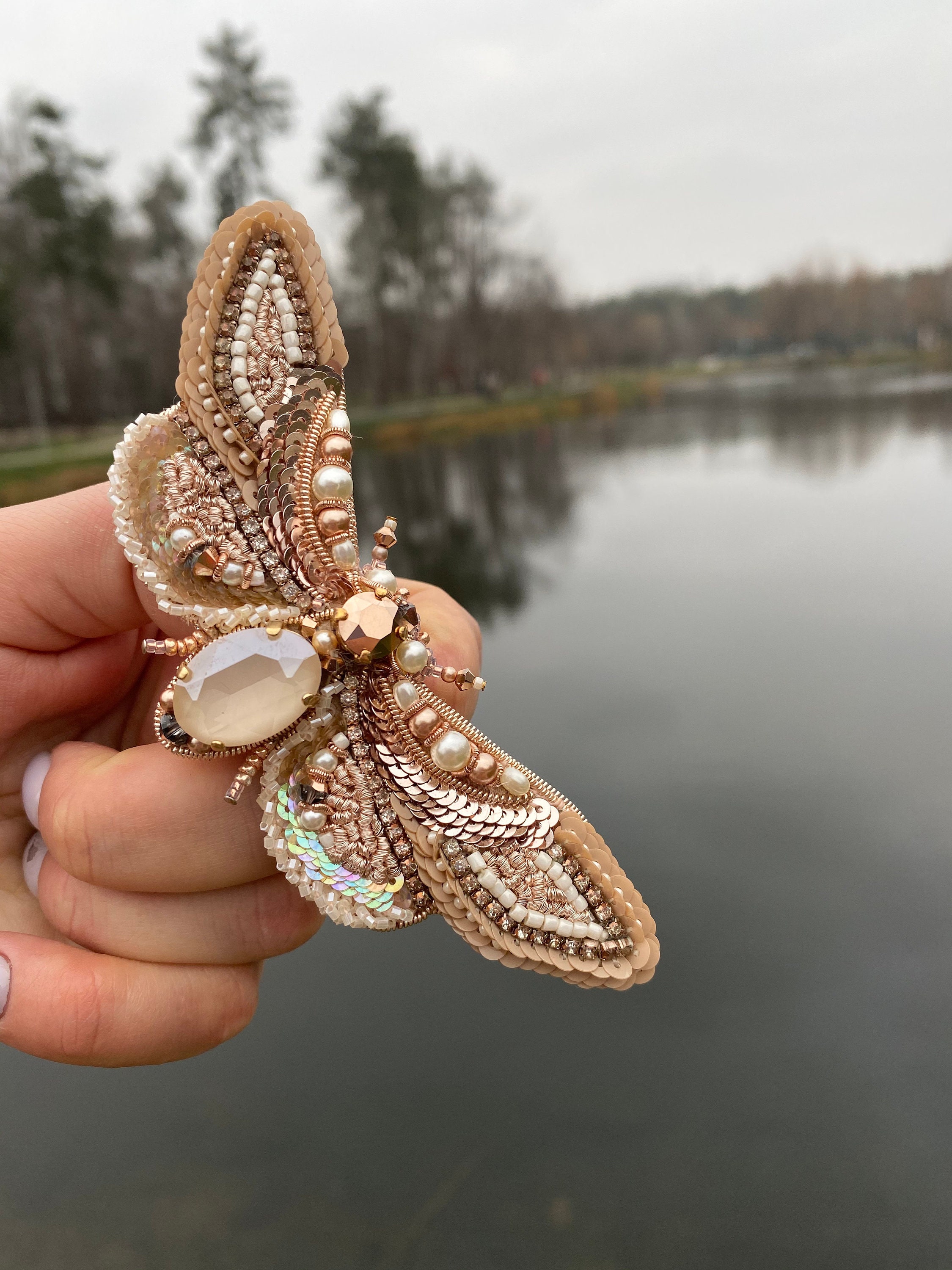 Gold Rose Moth Brooch for Butterfly Lover Beige Cicada Pin of - Etsy