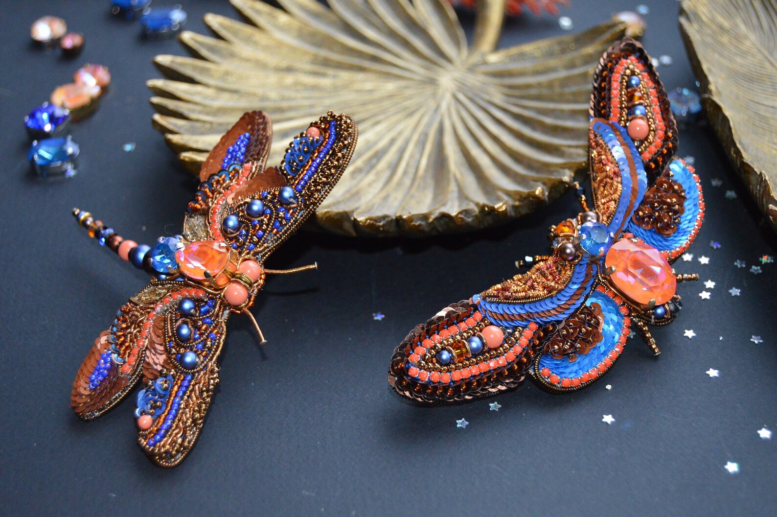 Orange and blue Insect brooch for butterfly lover bronze | Etsy