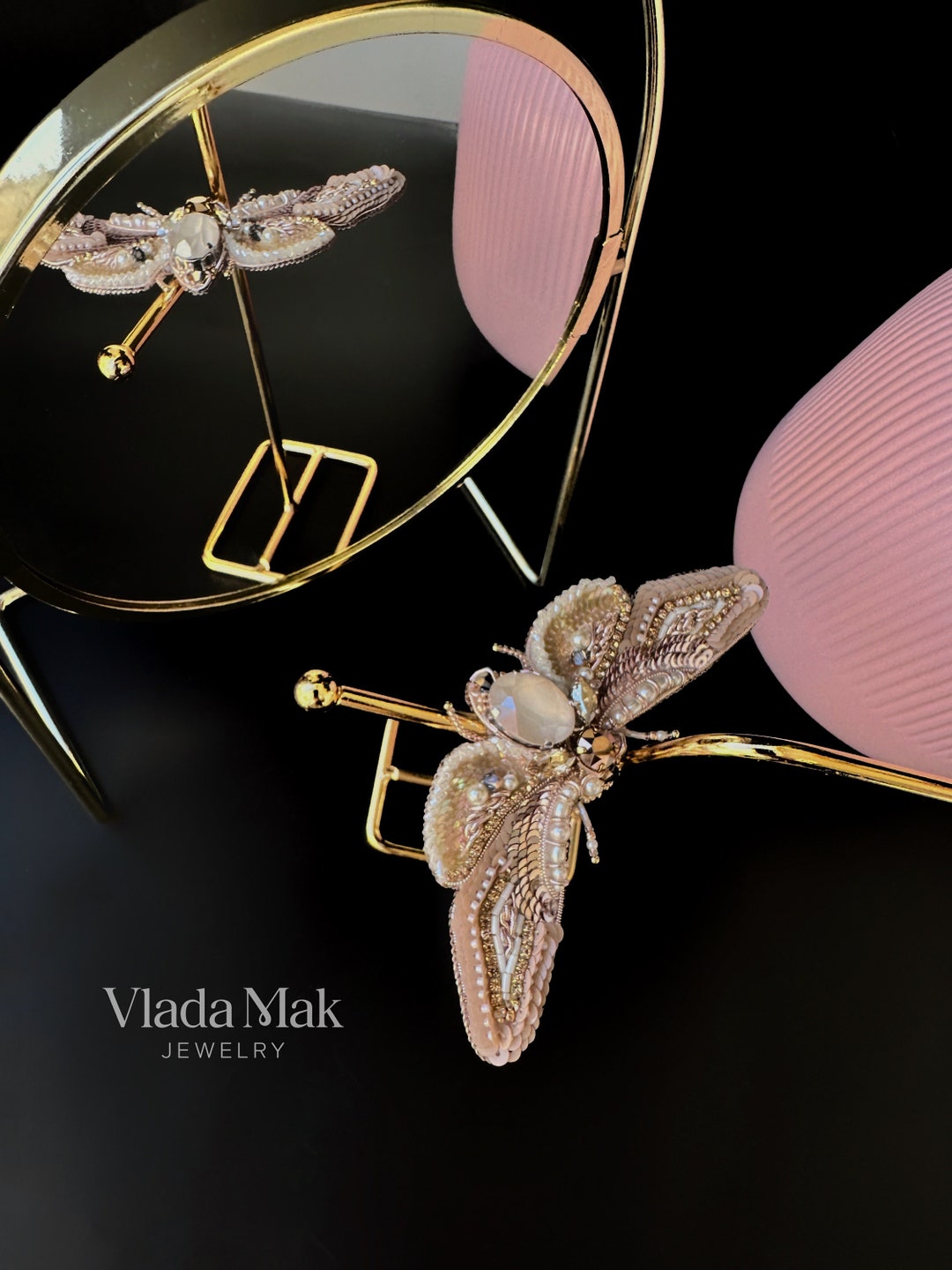 Gold Rose Moth Brooch for Butterfly Lover, Beige Cicada Pin of Vintage ...