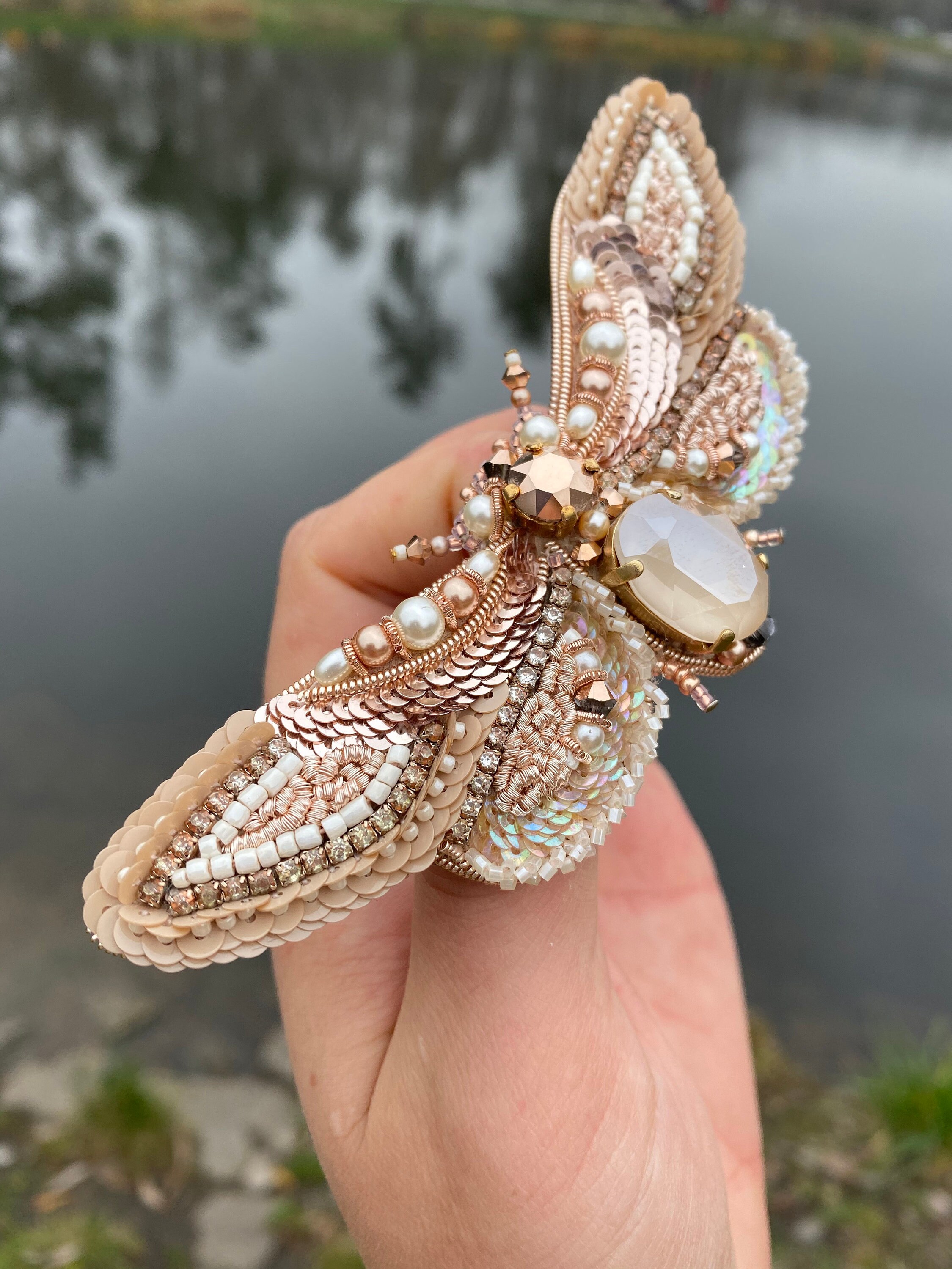 Gold Rose Moth Brooch for Butterfly Lover Beige Cicada Pin of - Etsy