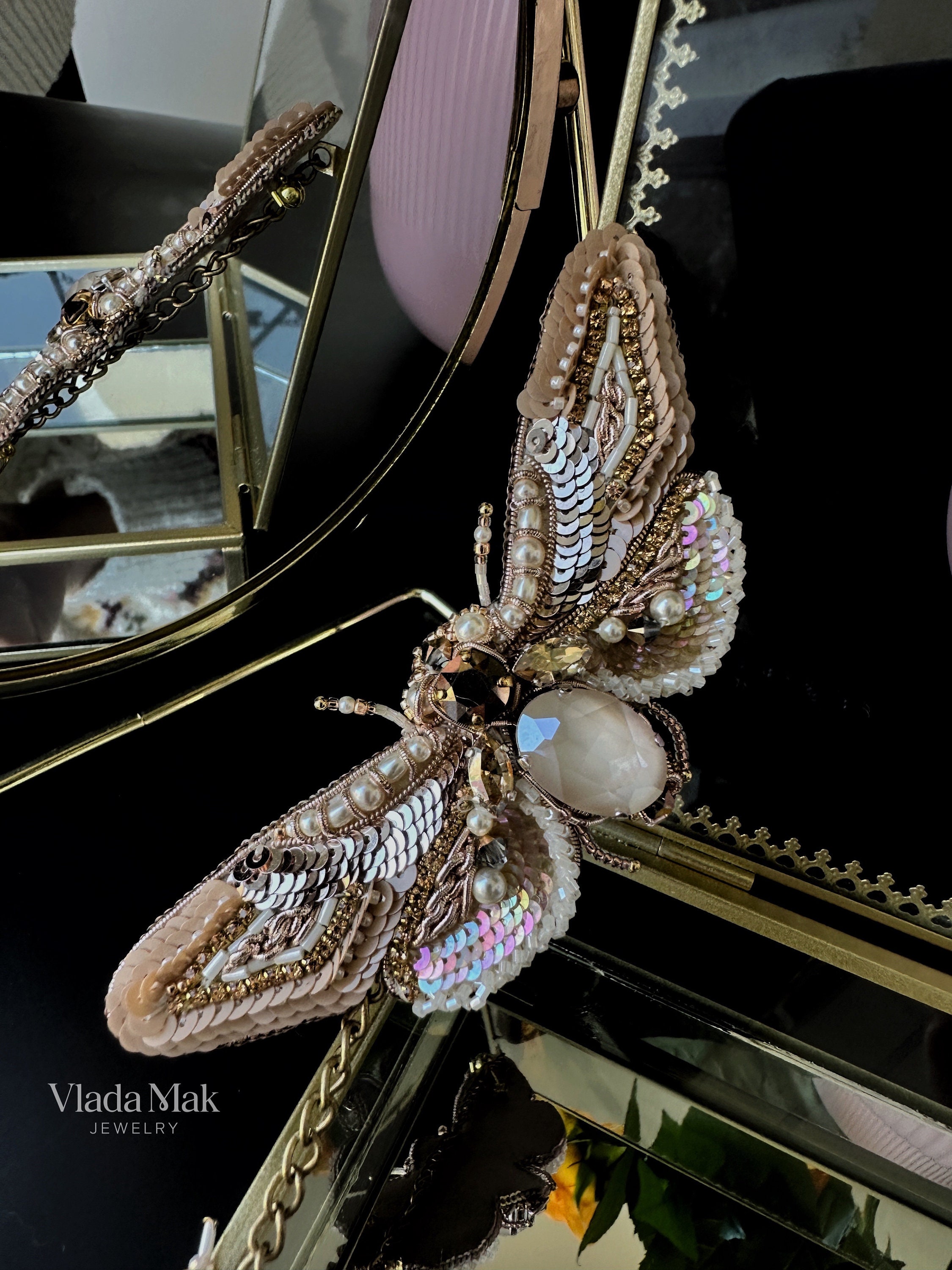 Gold Rose Moth Brooch for Butterfly Lover Beige Cicada Pin of - Etsy