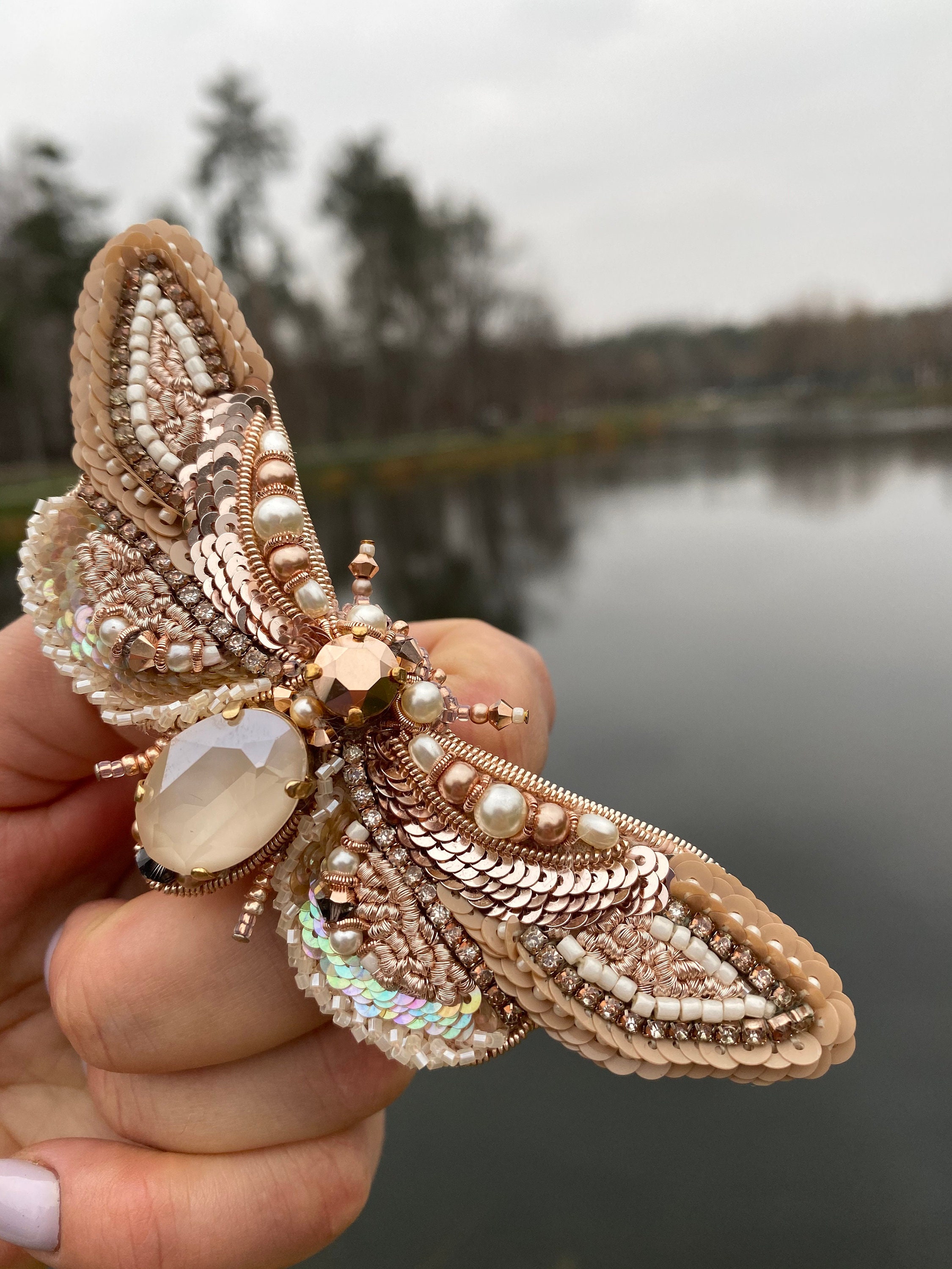 Gold Rose Moth Brooch for Butterfly Lover Beige Cicada Pin of - Etsy