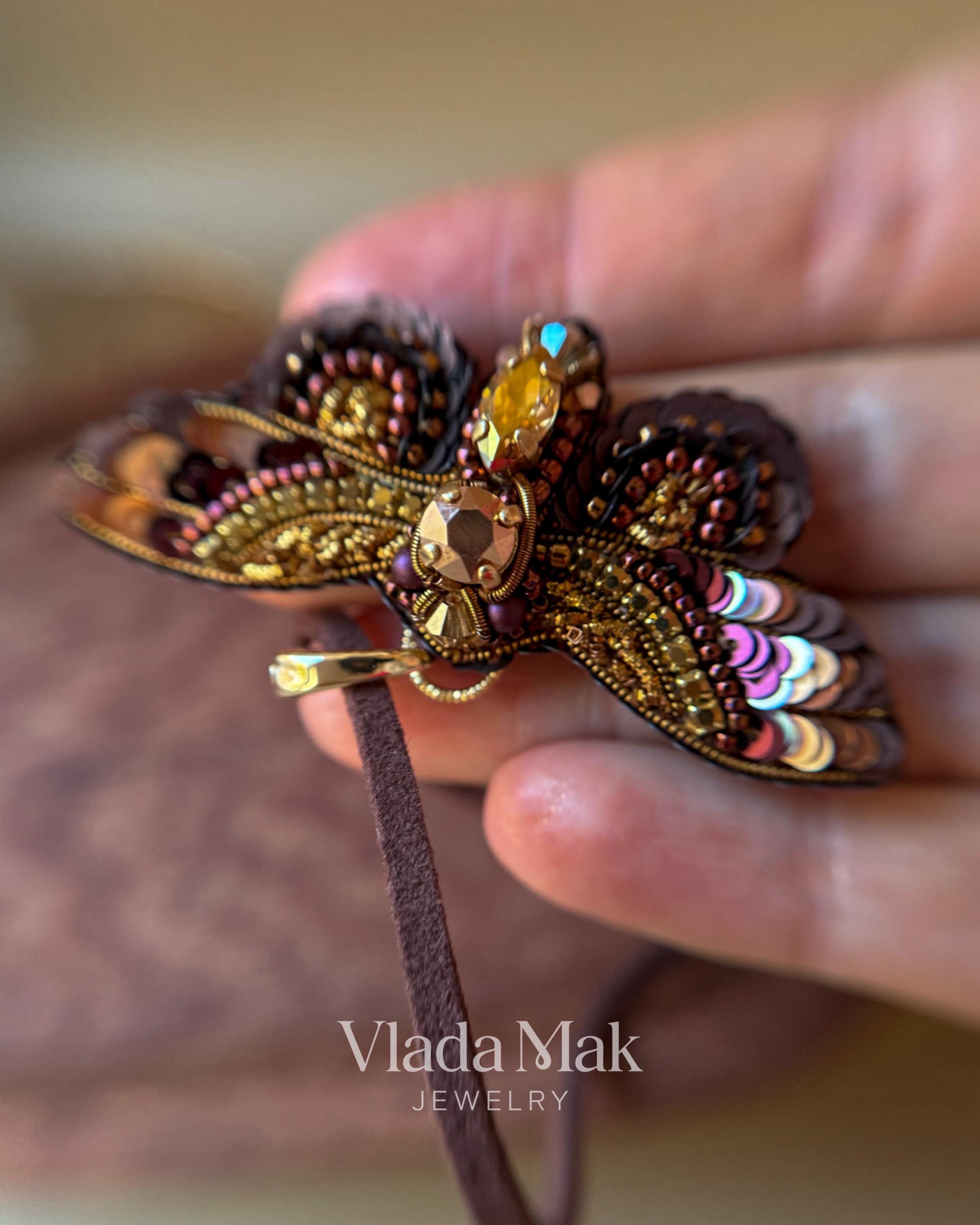 Beaded Cicada Choker: Handmade Insect Necklace With Crystals & Pearls ...
