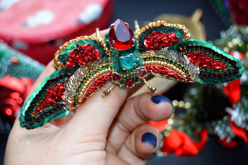 Christmas Insect Brooch for Butterfly Lover, Red Cicada Moth Pin of ...