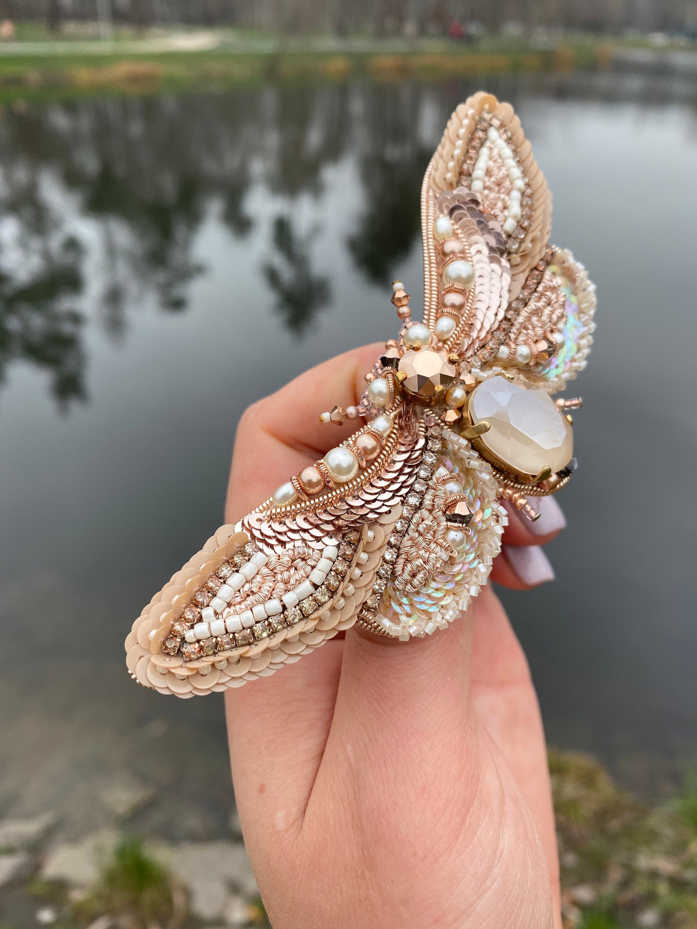 Gold Rose Moth Brooch for Butterfly Lover Beige Cicada Pin of - Etsy