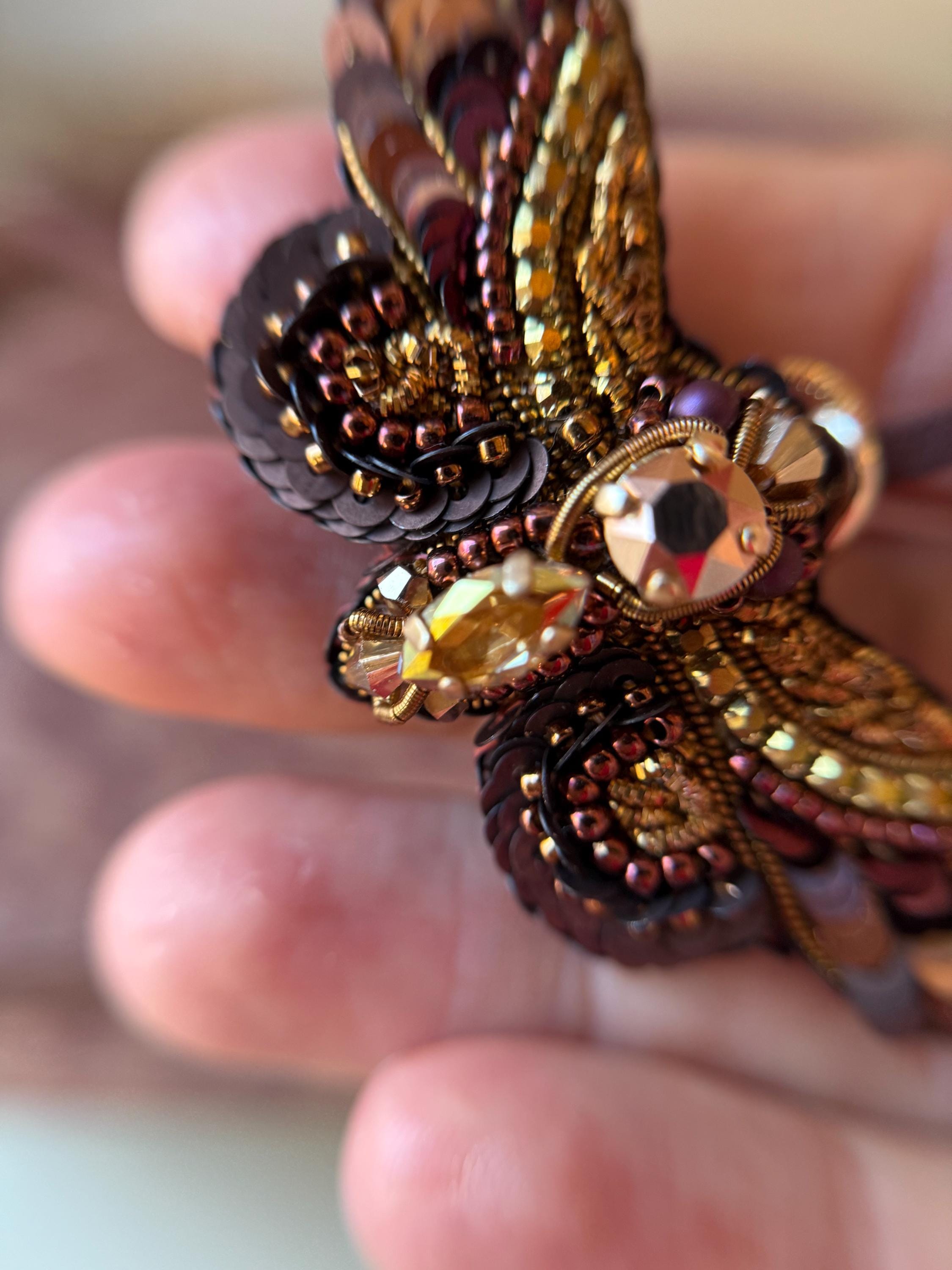 Beaded Cicada Choker: Handmade Insect Necklace With Crystals & Pearls ...