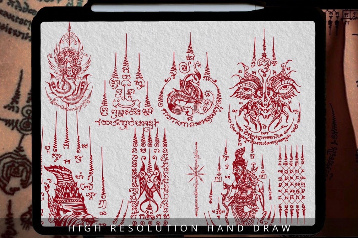 100 Thai Talisman Tattoo Stamps, Yantra Designs for Procreate (digital ...