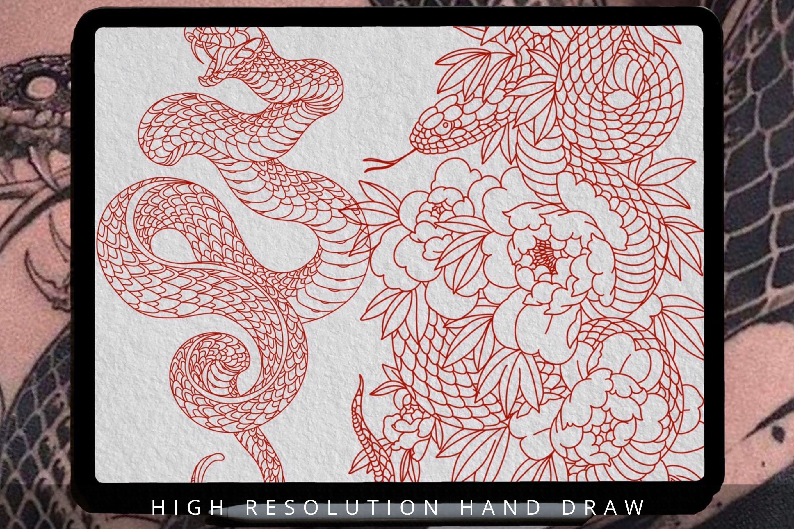 Snake Tattoo, Tattoo Design, Japan Tattoo, Woman Tattoo, Procreate ...