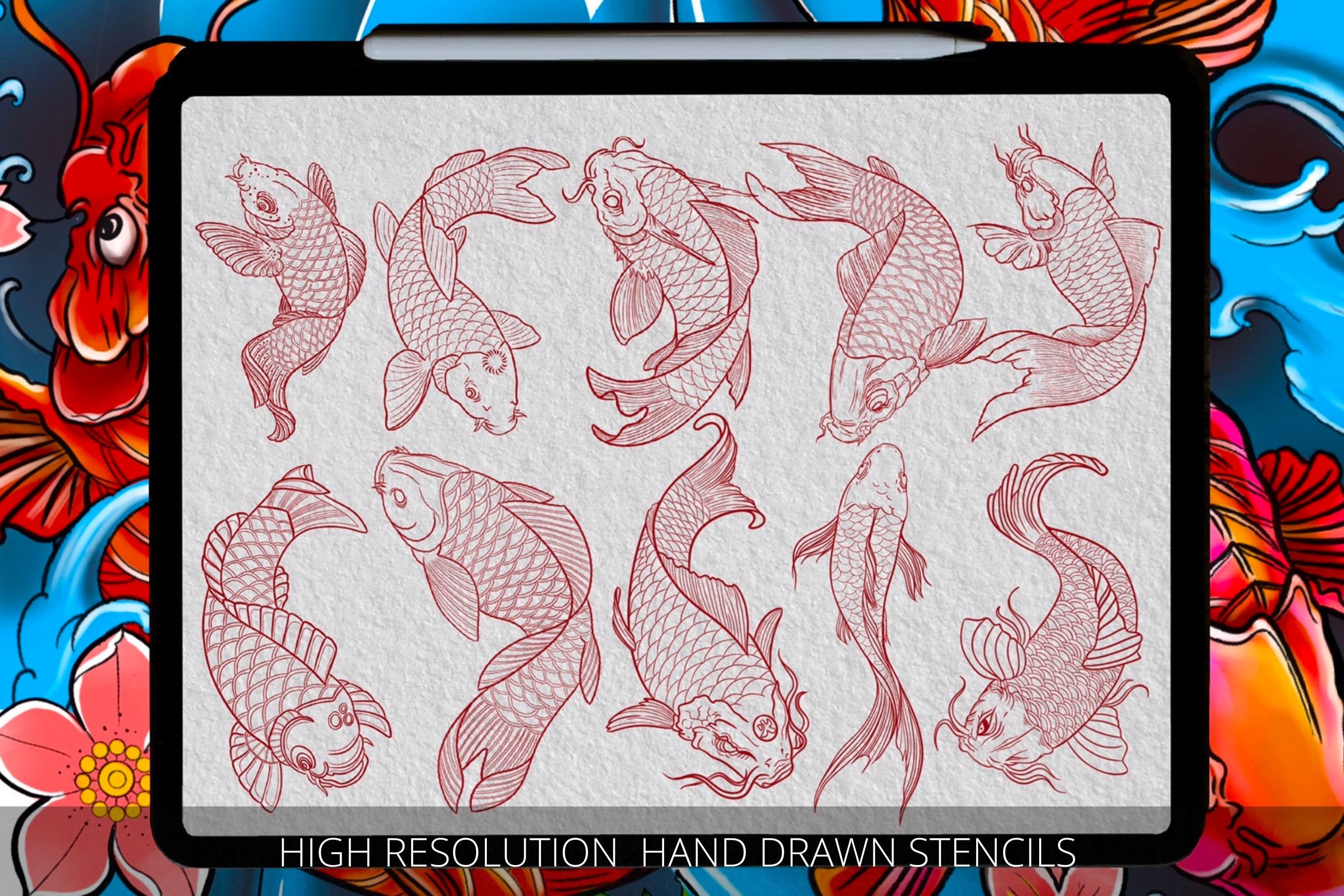 Koi Fish Tattoo Japan Tattoo Stencil Tattoo Stamp - Etsy