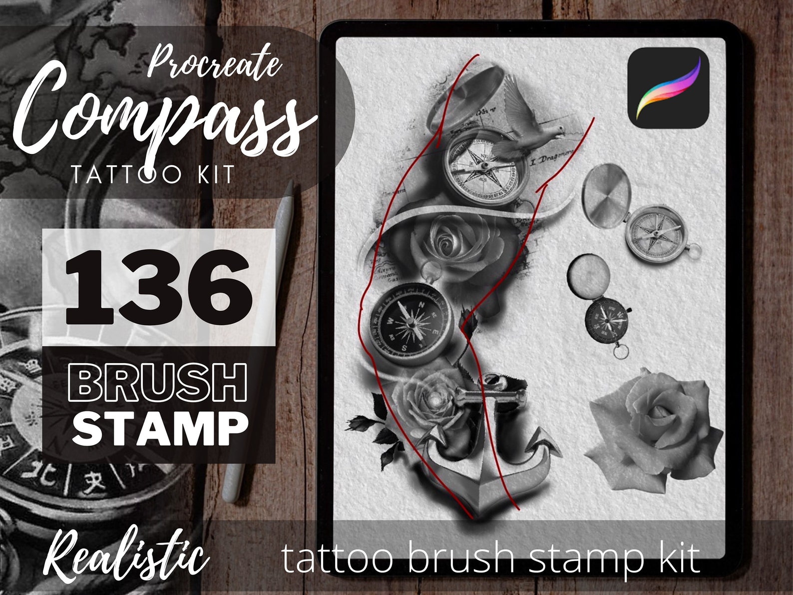 Tattoo Design , Compass Tattoo Brush Stamp , Compass Tattoo Brush Stamp ...