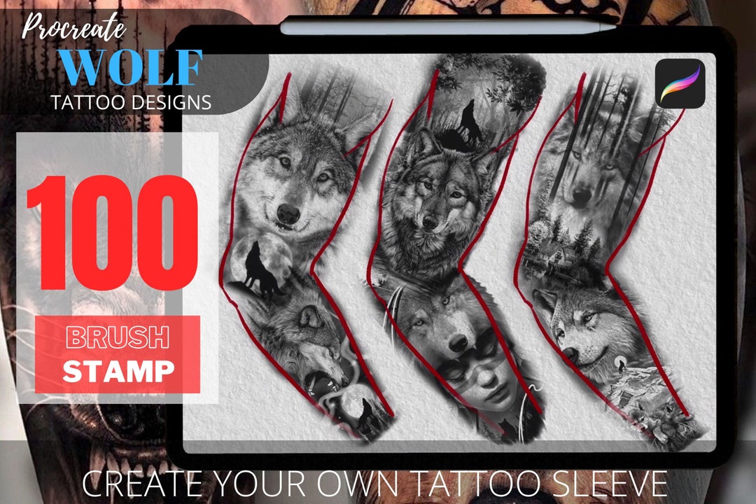 100 Wild Wolf Tattoo Designs, Procreate Stamps (PDF) - Etsy