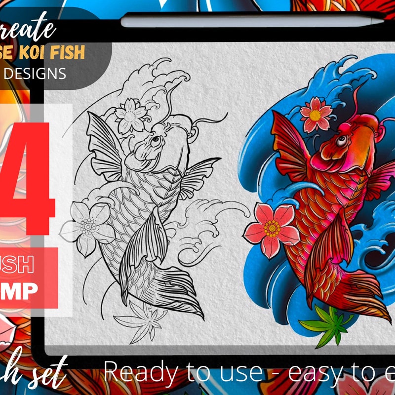 Koi Fish Tattoo Stencil - Etsy