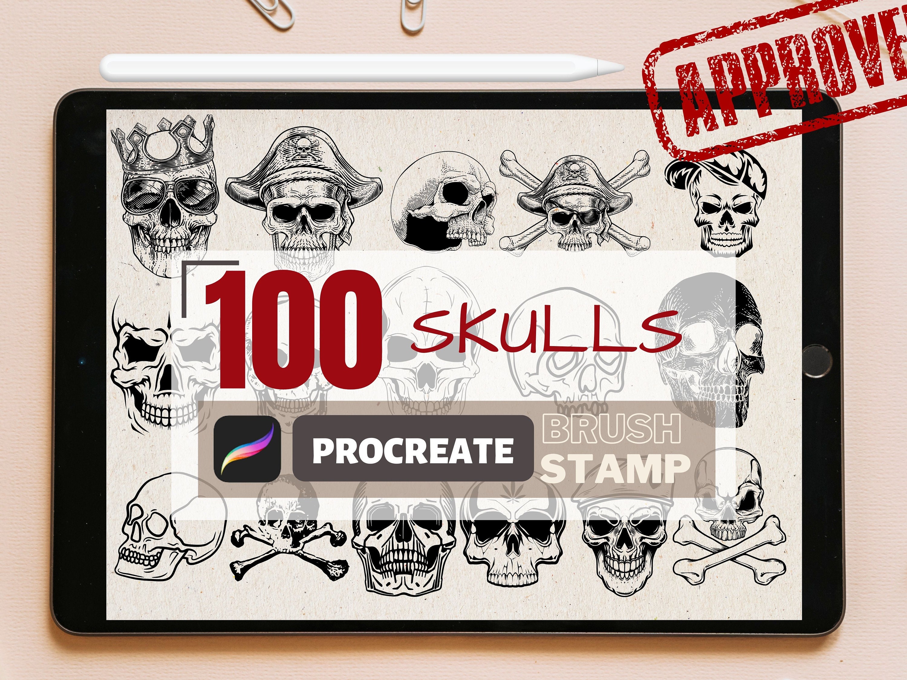 Skulls Procreate Stamp, Skull Brush Stamp, Skull Sticker, Skull Tattoo ...