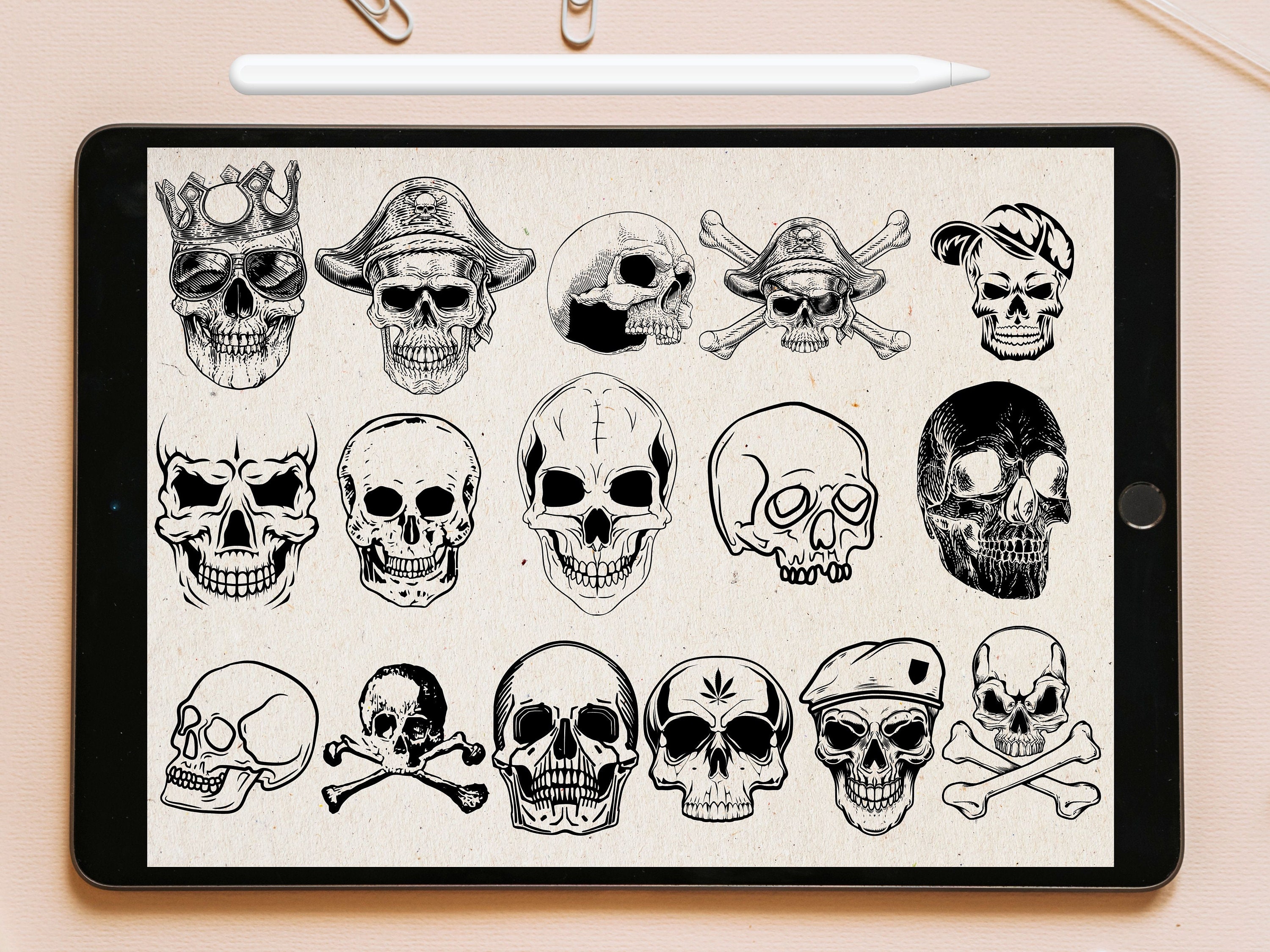 Skulls Procreate Stamp, Skull Brush Stamp, Skull Sticker, Skull Tattoo ...