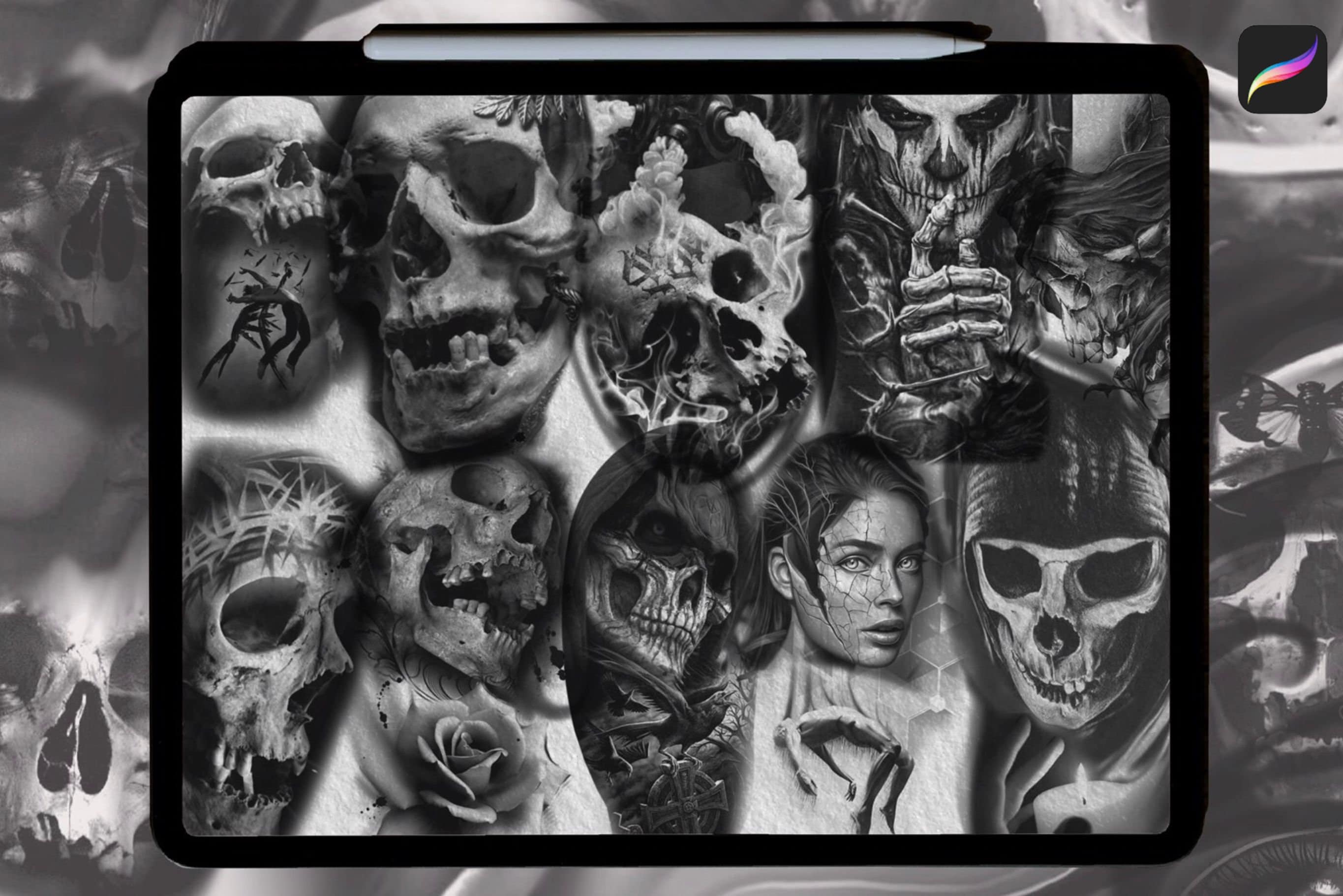 Skull Tattoo Sleeve Flash