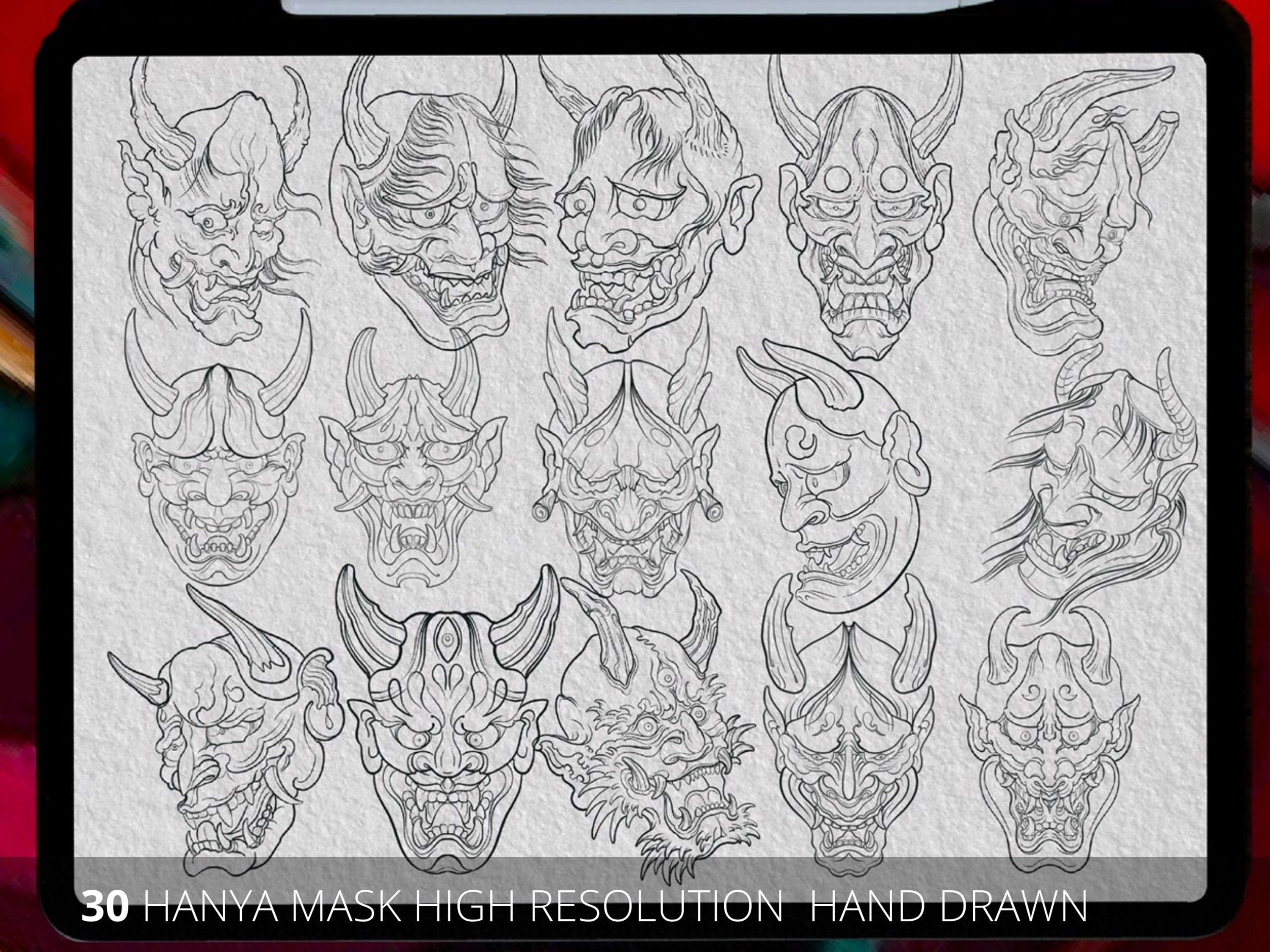 Hanya Mask Tatoo, Brush Stamp, Japan Tattoo Stencil, Tattoo Stamp ...