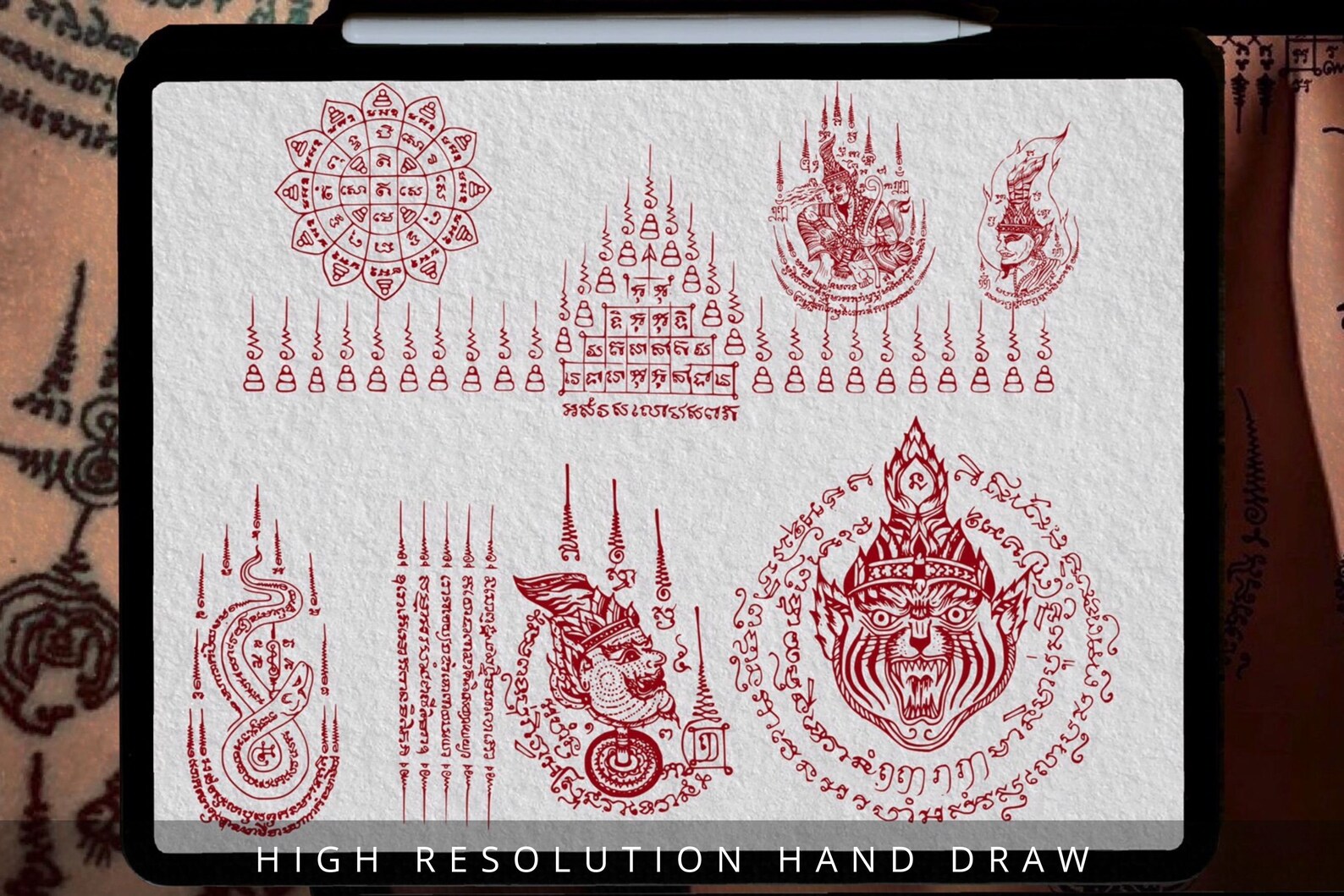 100 Thai Talisman Tattoo Stamps, Yantra Designs for Procreate (digital ...