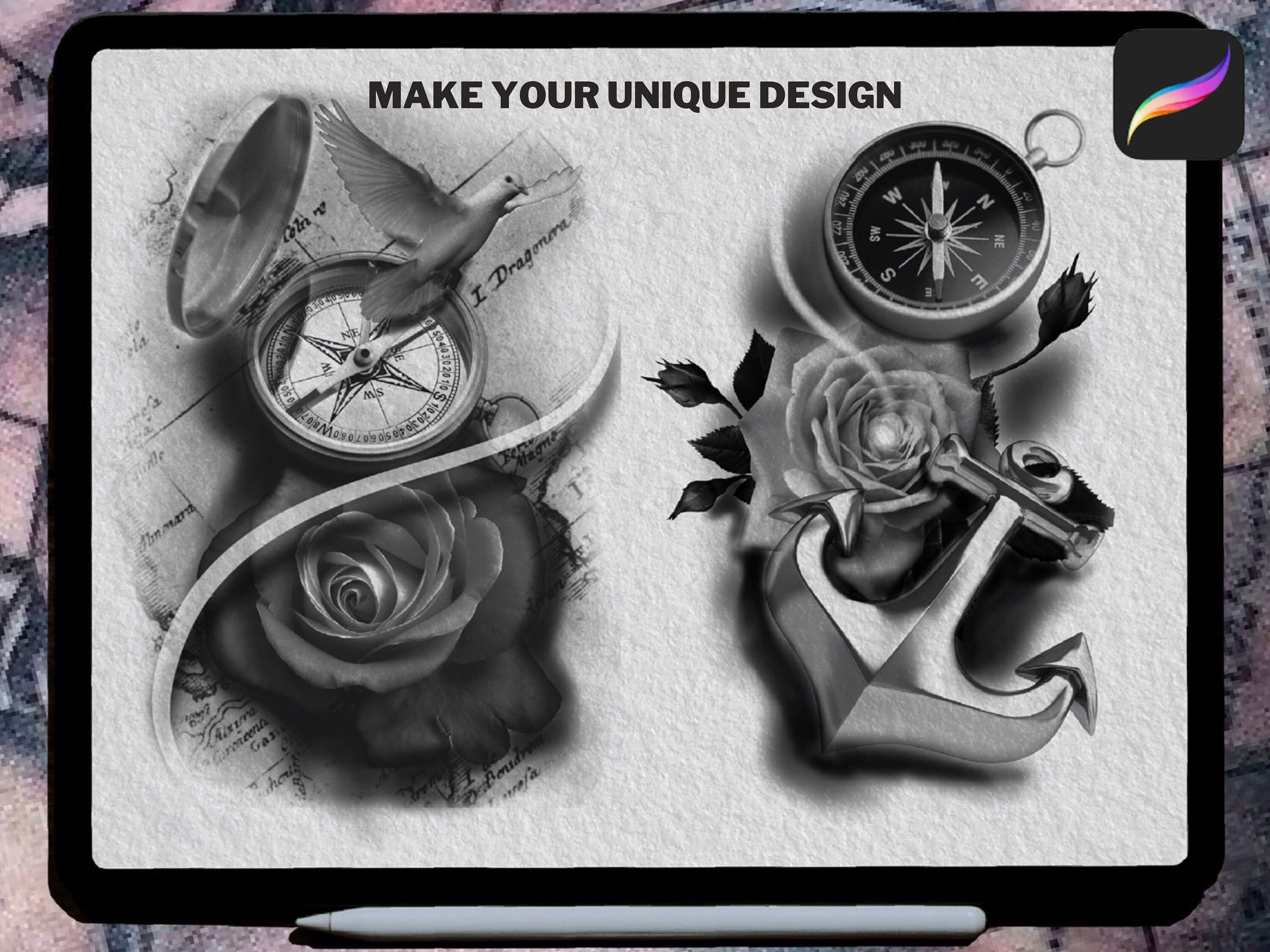 Tattoo Design , Compass Tattoo Brush Stamp , Compass Tattoo Brush Stamp ...